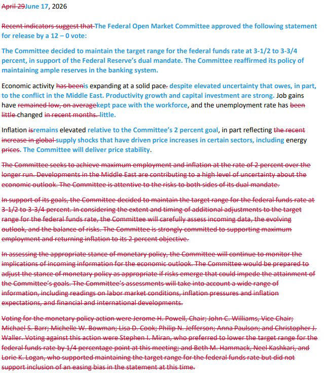 Fed statement gets a Warsh-era rewrite