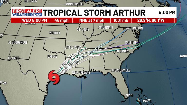 First alert: Tropical Storm Arthur moves onshore tonight