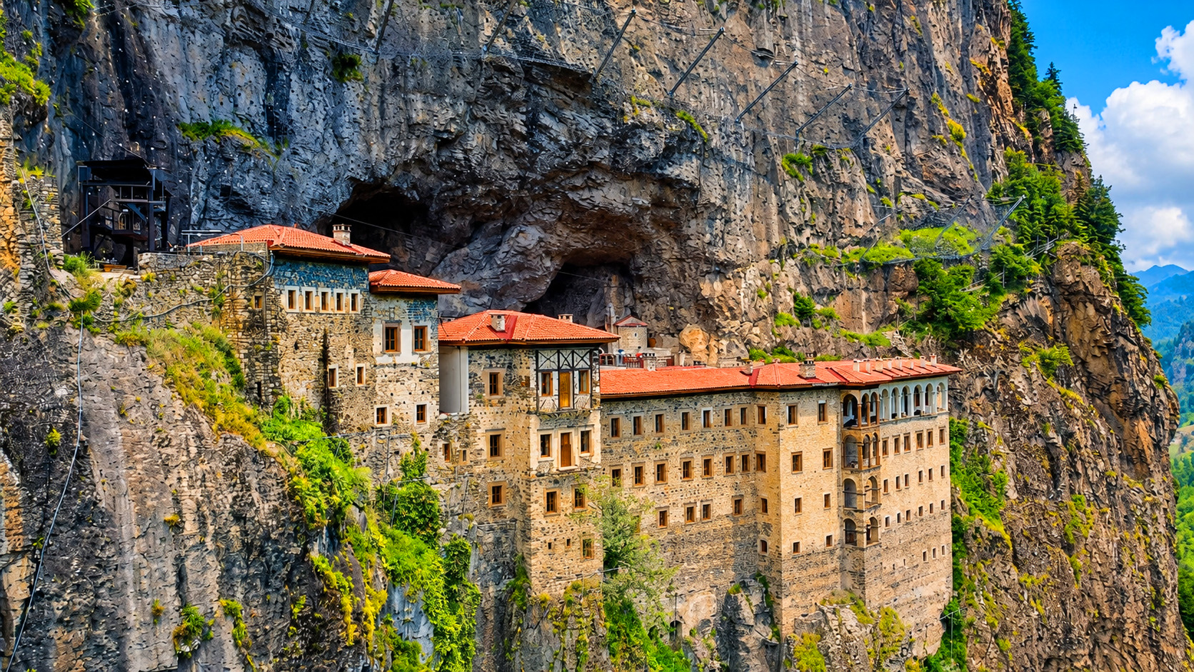 Sumela Monastery clinging to a cliff above Trabzon’s forested valley