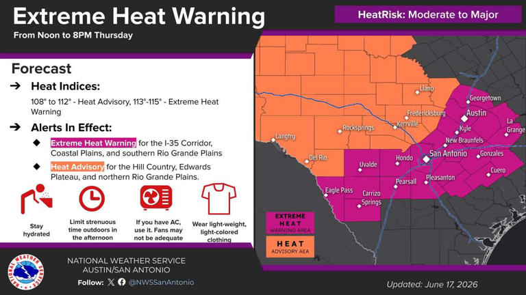 Extreme heat warning: San Antonio 'feels like' temps to hit 115 degrees ...
