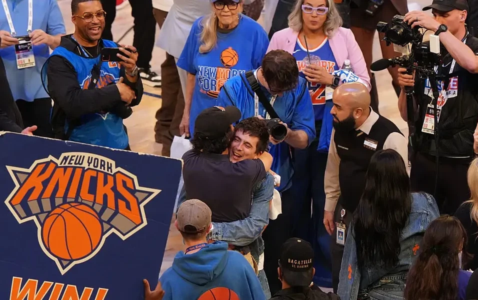 Chalamet’s champagne-soaked Knicks celebration hailed as authentic moment