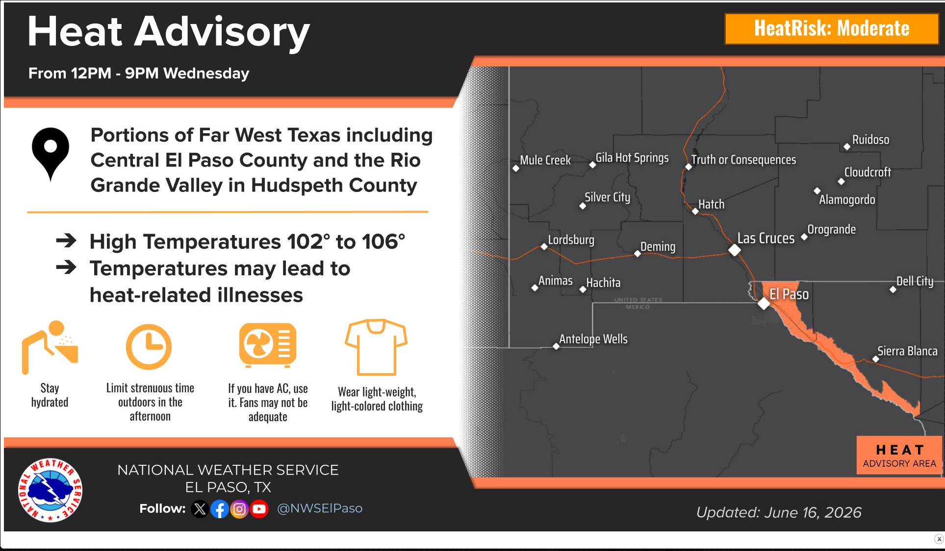 El Paso under heat advisory as temperatures could reach 106 degrees