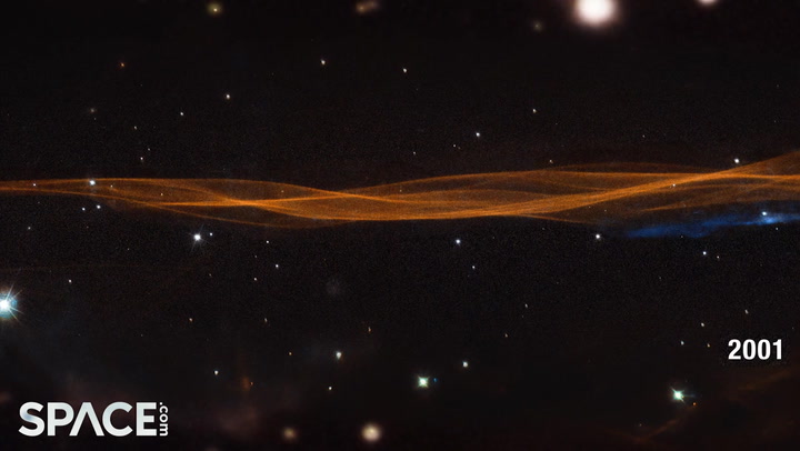 Time-lapse of sliver of Cygnus Loop Nebula in Hubble Telescope
