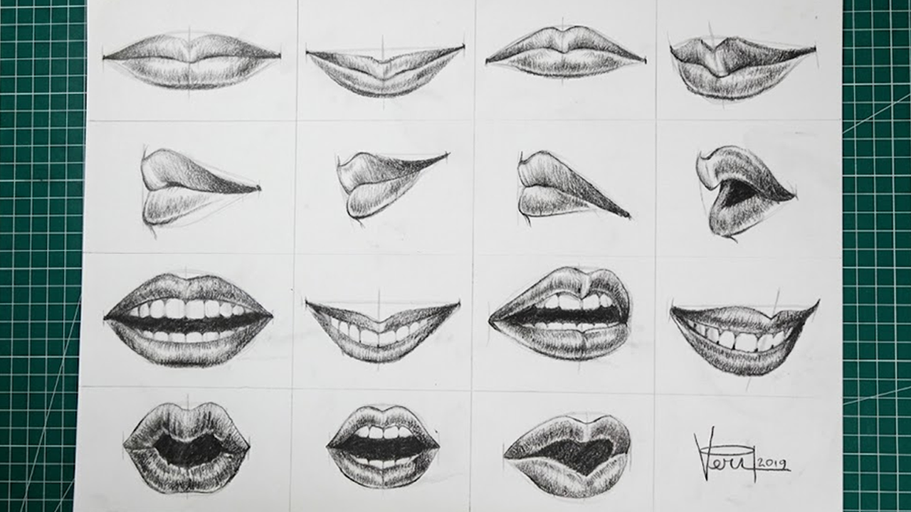 Easy lips drawing tutorial showing emotional expressions and realism tips