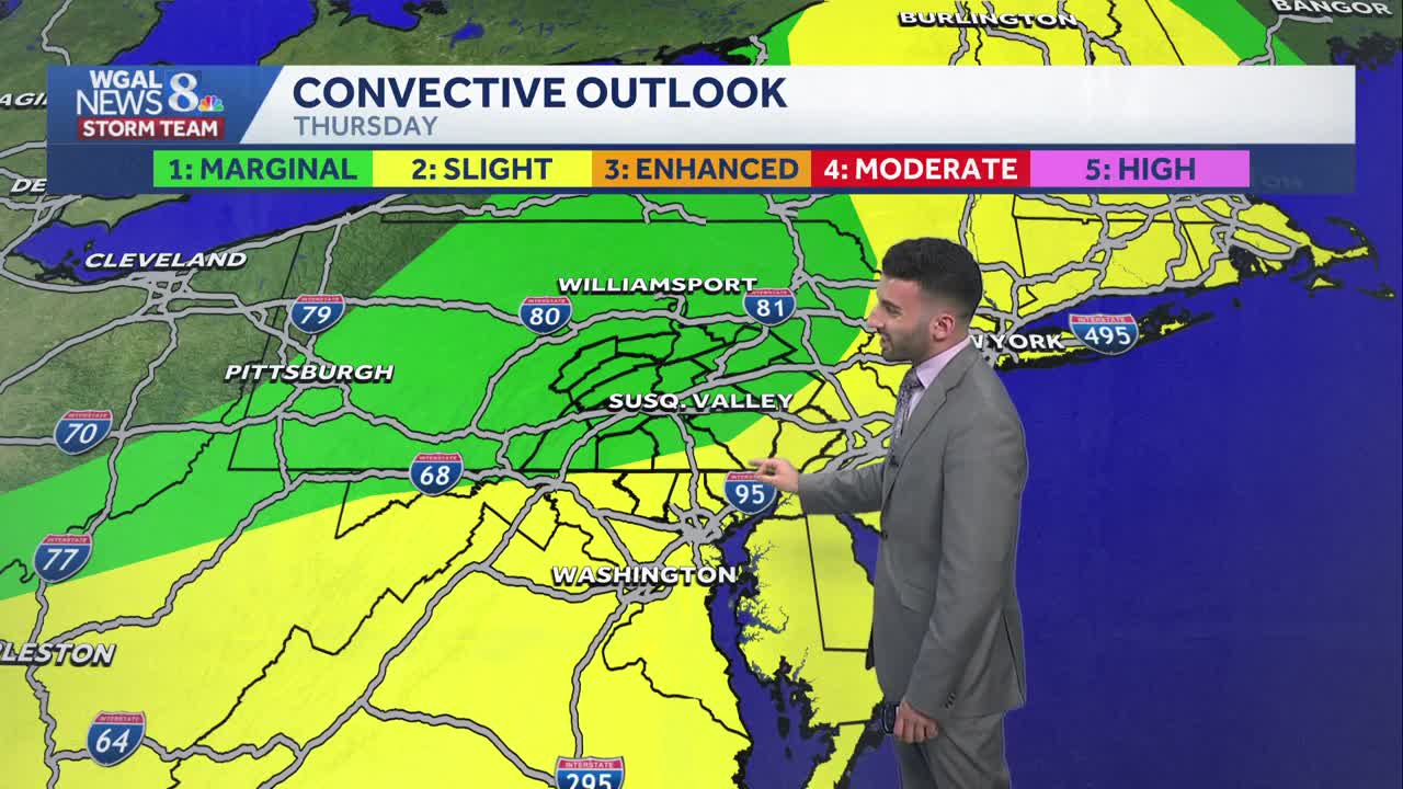 Isolated afternoon t'storm, showers & storms possible Thursday AM