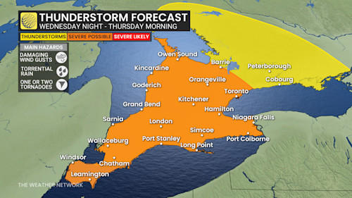 90+ km/h: Damaging wind and nocturnal severe storm risk in southern Ontario