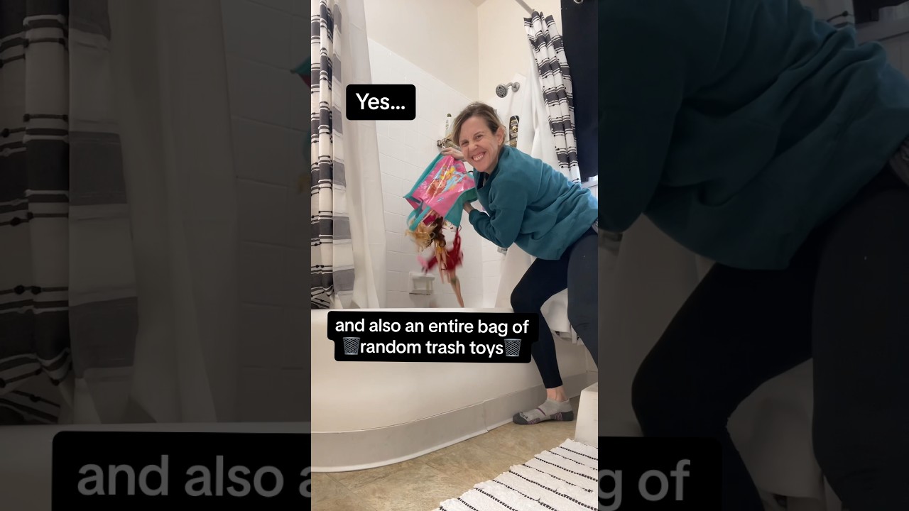Were parents, of course we have a random bag of garbage toys in the tub🥴
