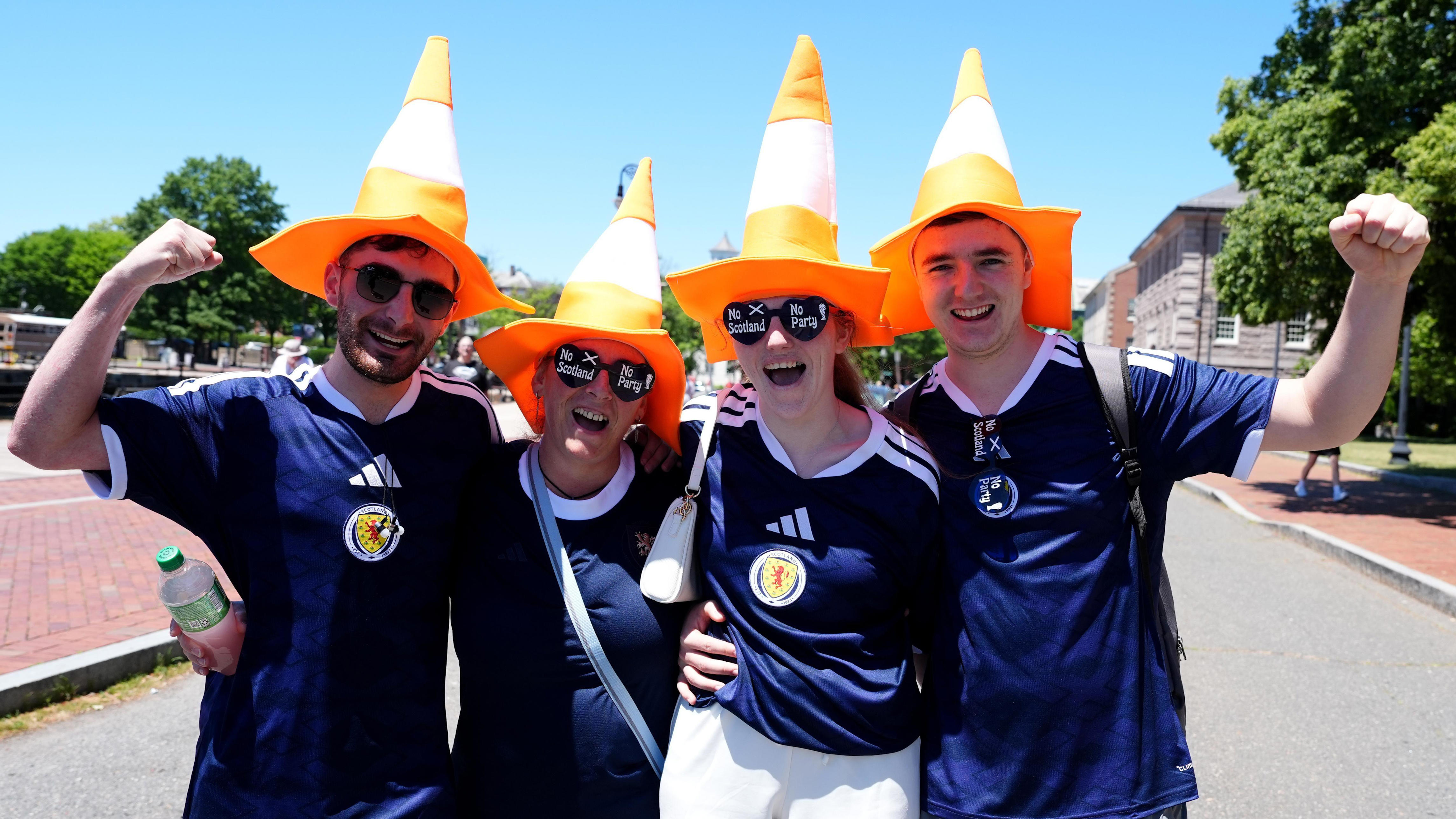 Mischievous Scotland fans give Boston's statues traffic cone hats