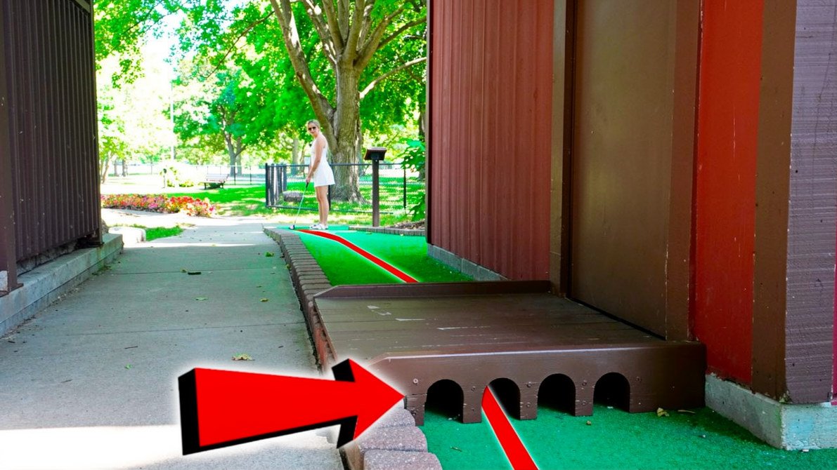 Challenging mini golf obstacles on course