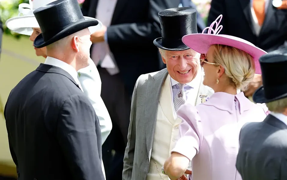 King Charles shares laugh after Mike Tindall’s hat mishap at Ascot