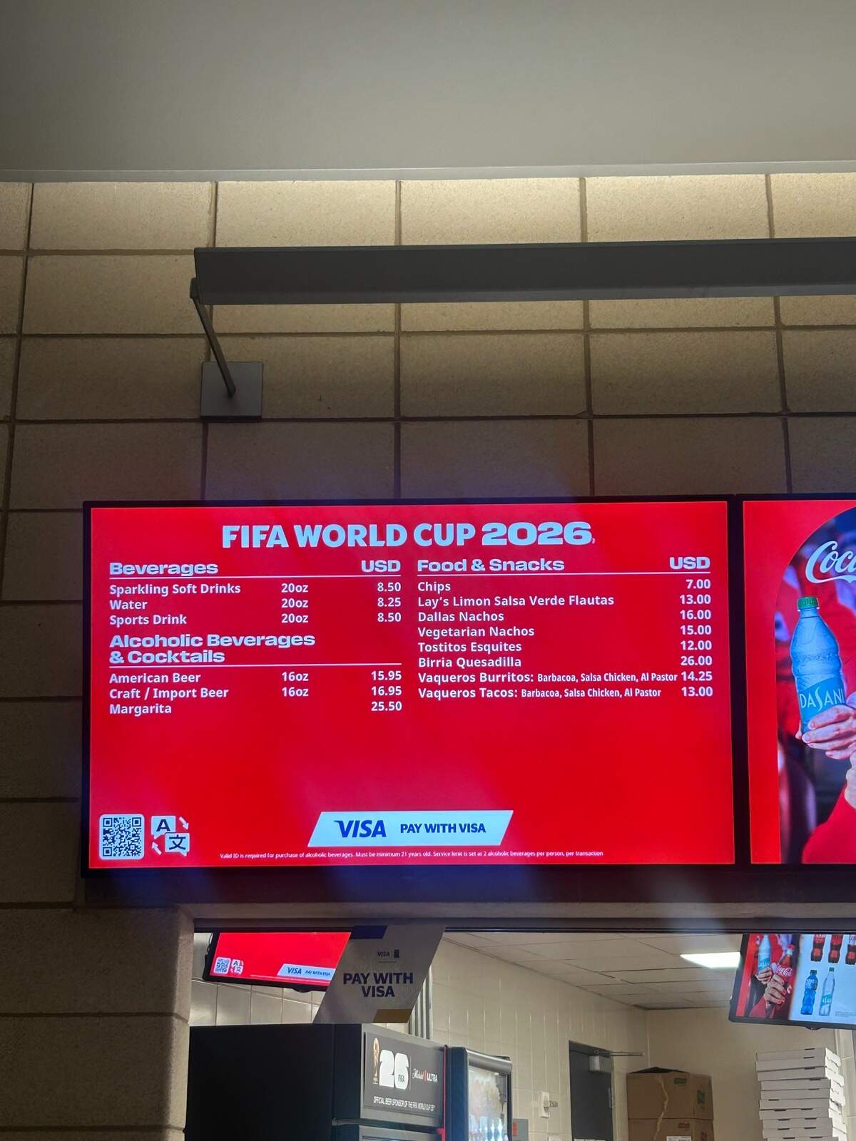 How much does food cost at a World Cup match at AT&T Stadium?