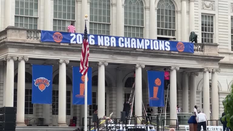 Knicks flags, risers, security railings - NYC's 'Canyon of Heroes ...
