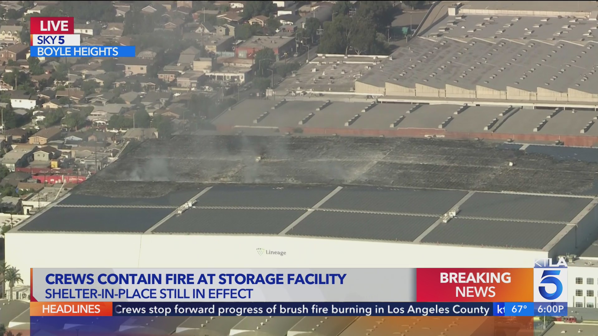 Crews contain fire at Boyle Heights cold storage facility