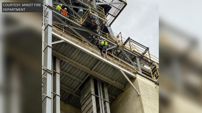 Crews rescue person with medical issue from top of Minot-area grain bin