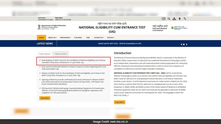 NEET UG 2026: Candidates can now download admit cards without bank details