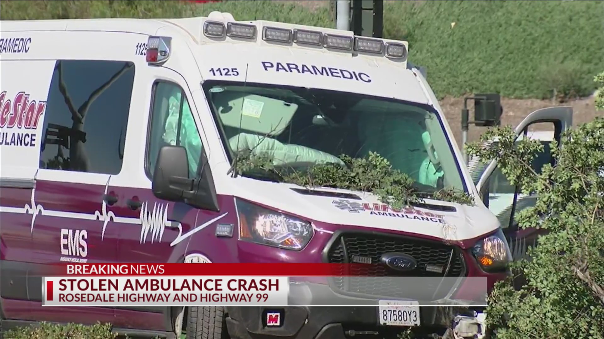 Stolen ambulance out of Tulare crashes into tree on Rosedale Hwy