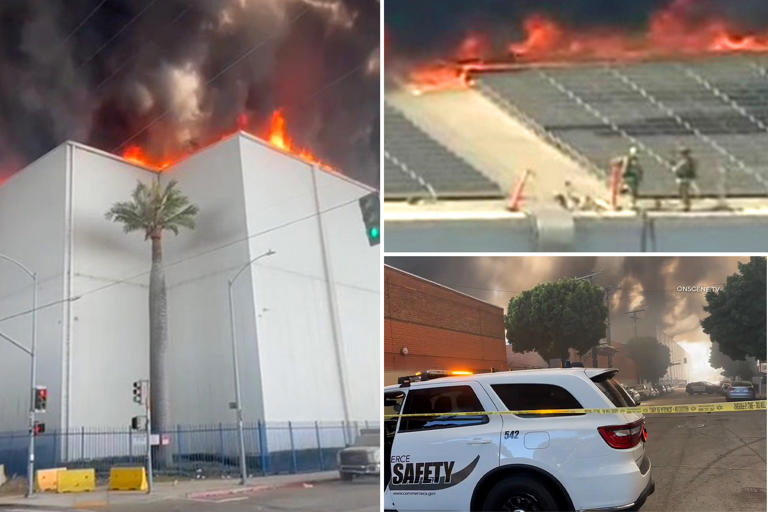Fire contained at LA warehouse where crews detected ammonia leak after ...