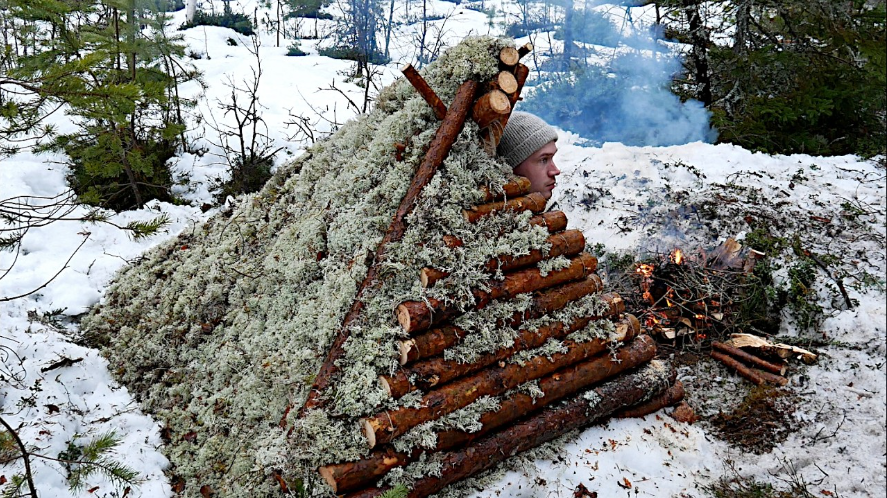 3-day bushcraft challenge building a survival shelter alone