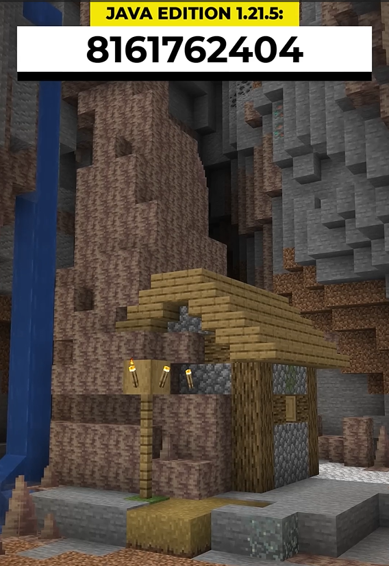 Minecraft dripstone cave village seed with massive underground cave systems