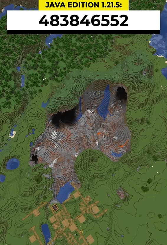 Minecraft dripstone crater village seed with massive cave crater spawn