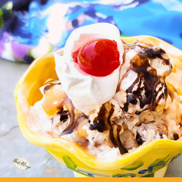 Easy and delicious no-churn caramel chocolate swirl ice cream