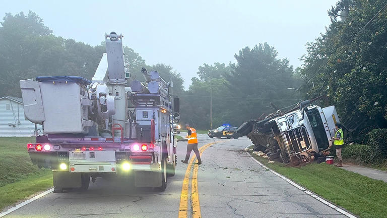 Truck hauling chickens crashes in Hall County