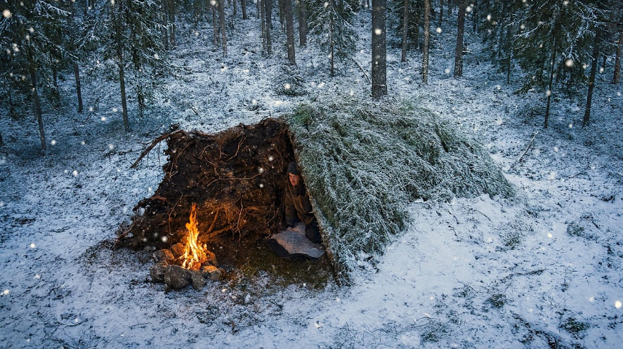 Extreme Snow Shelter Build Alone Survival in Wilderness