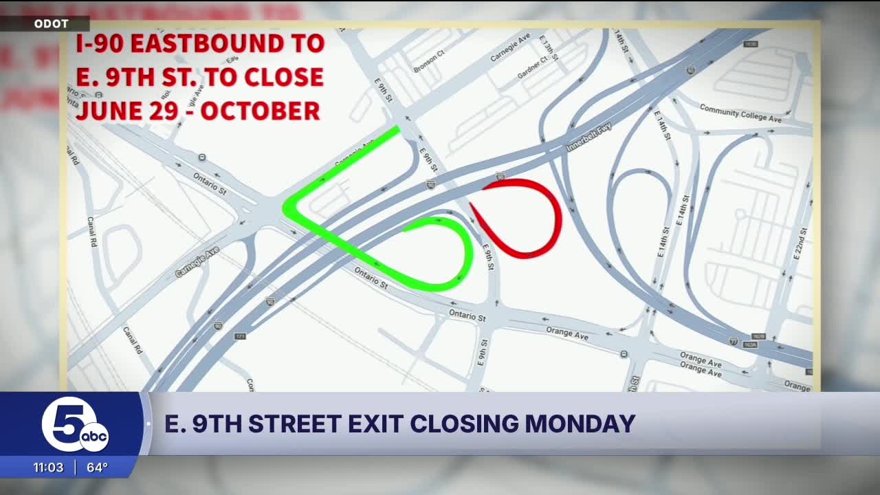 I-90 east to E 9th Street will close for several months