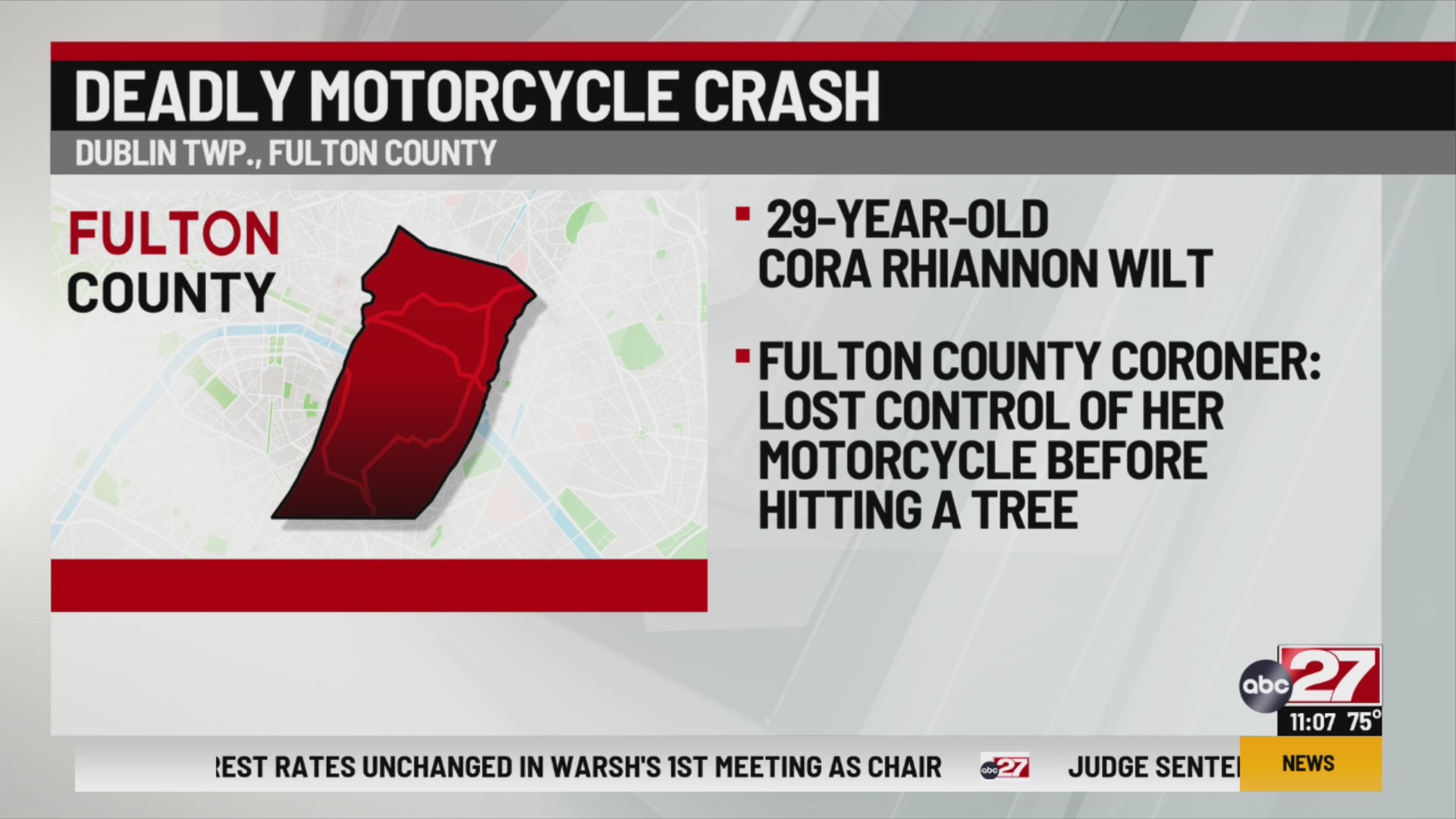 Fulton County woman dies after motorcycle crash