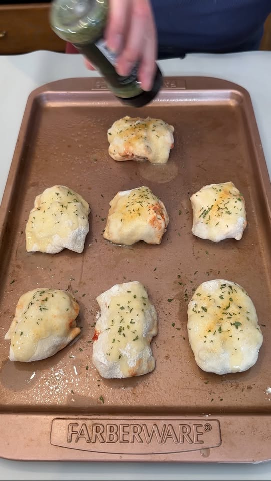 Homemade pizza rolls stuffed with turkey and cheese