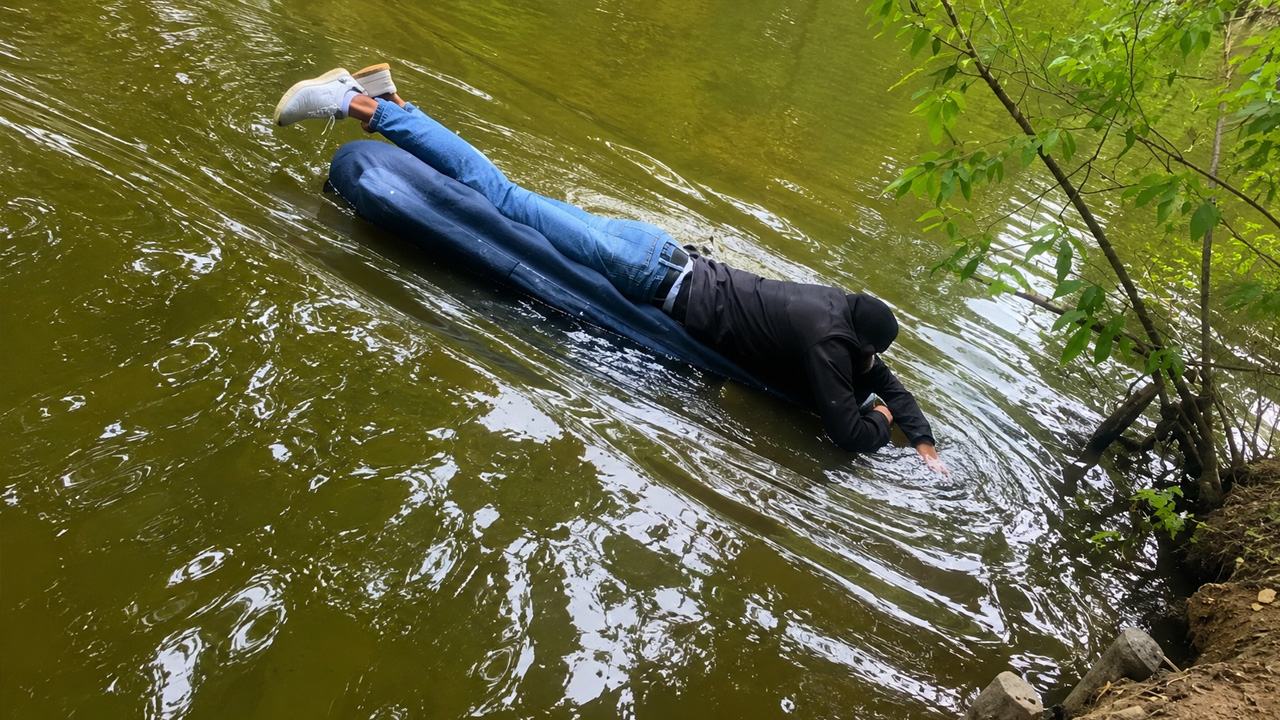 Mannen peddelen een matras naar het Awakenings Festival