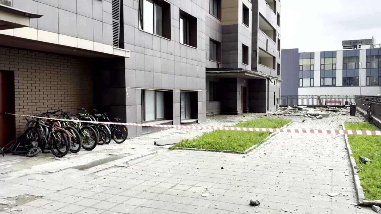 Aftermath of Ukrainian drone attack on an apartment building in Moscow ...