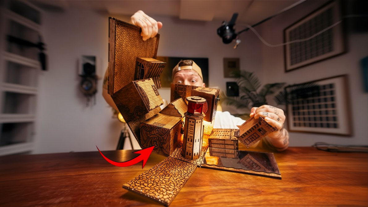 Watch this puzzle box transform into a puzzle village