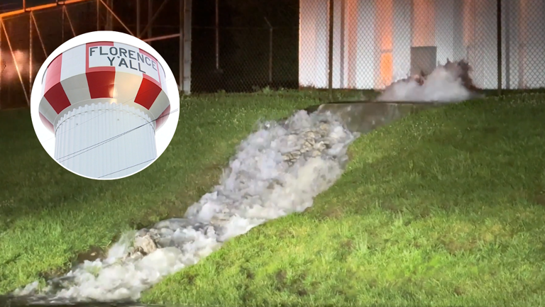 Iconic 'Florence Y'all' water tower undamaged, water leaving tower ...