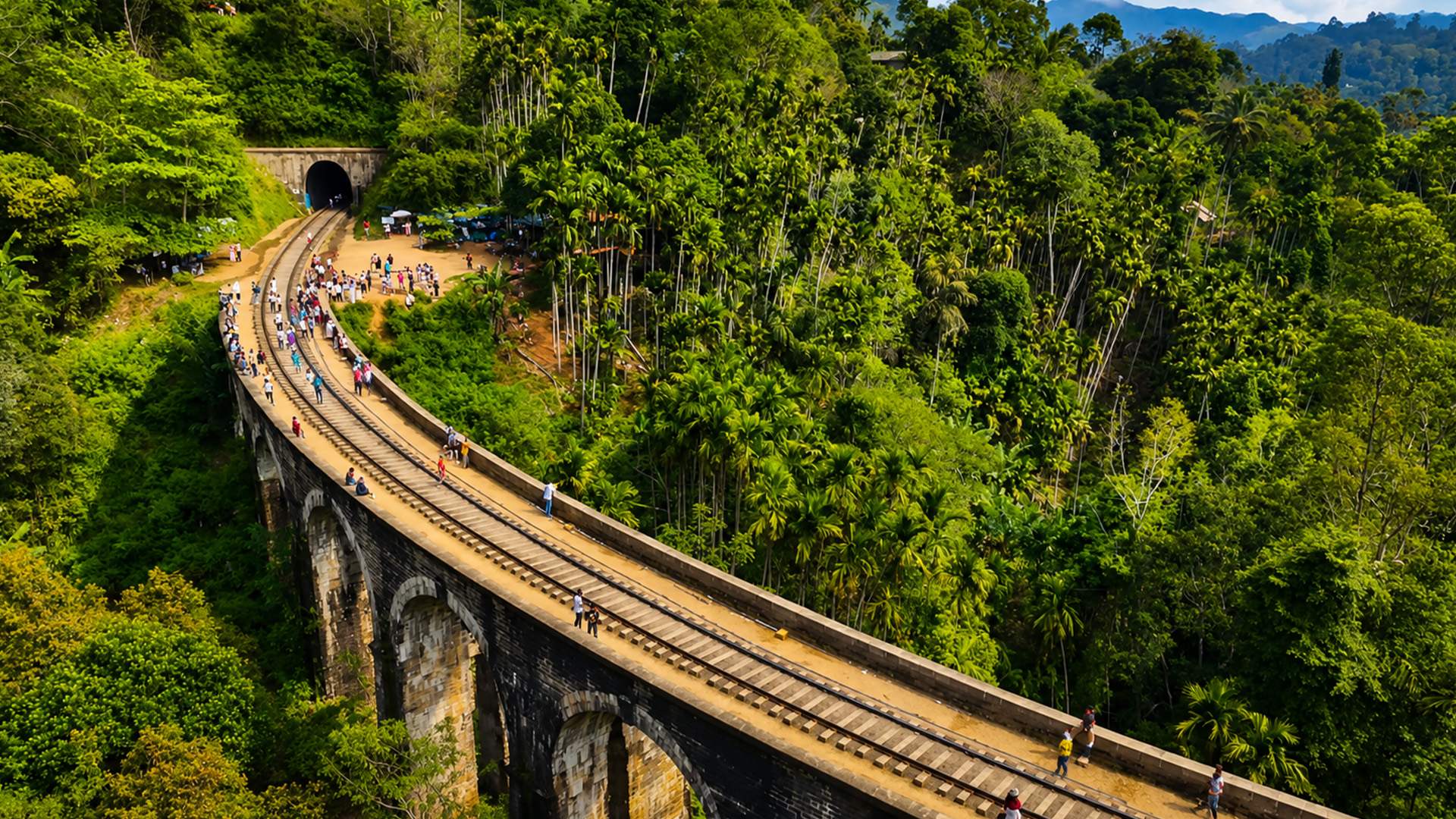Exploring the historic Nine Arch Bridge surrounded by jungle