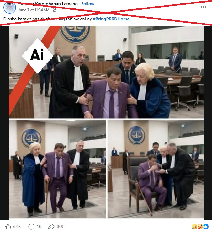 AI-generated images falsely depict Rodrigo Duterte attending ICC hearing