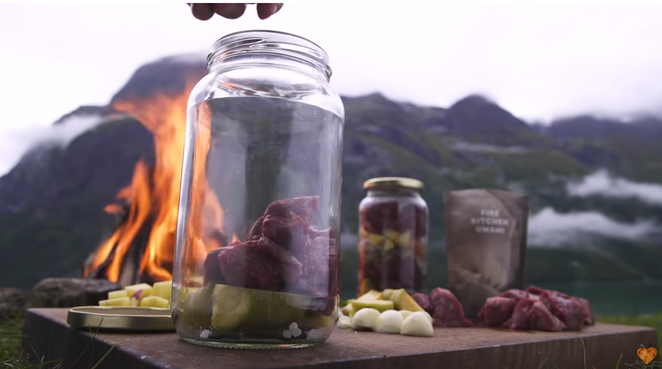 He took some jars and cooked meat in them