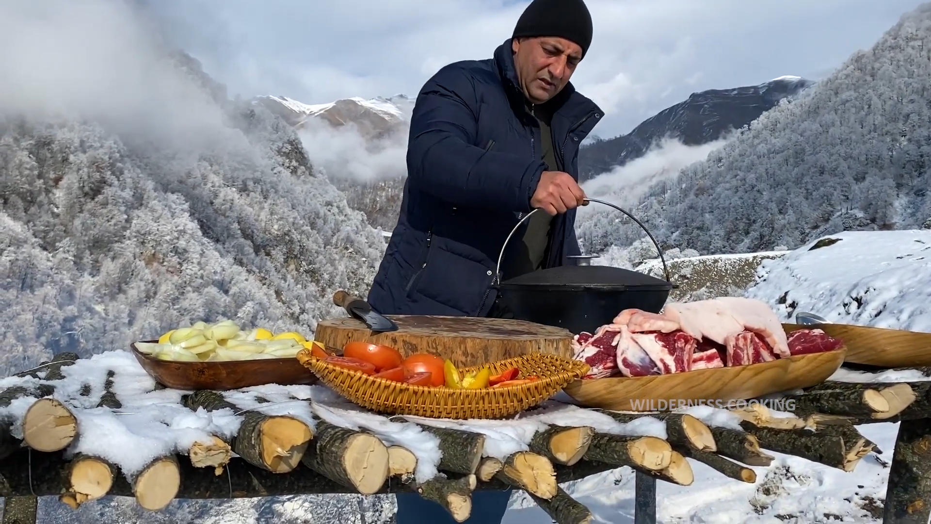 This video shows beef ribs cooked in freezing mountain conditions