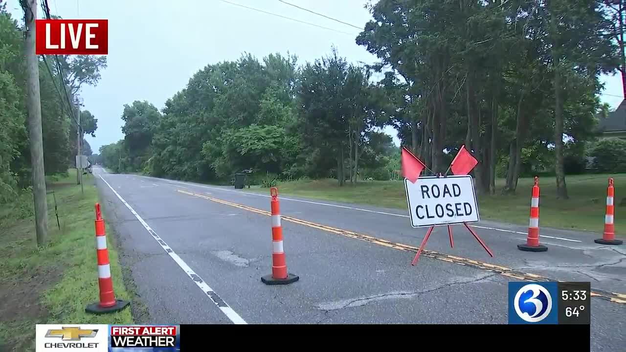 Route 85 in Bolton closed after car hits pole