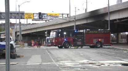 City Street Department truck catches fire at scene of sinkhole