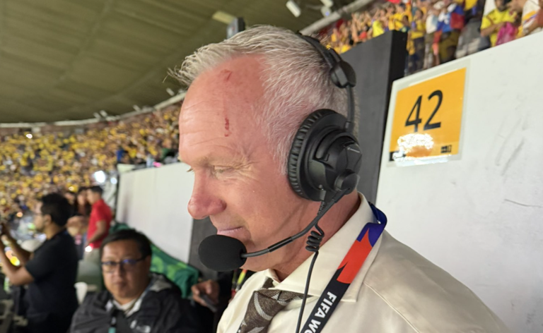 World Cup commentator hit with flying object during match