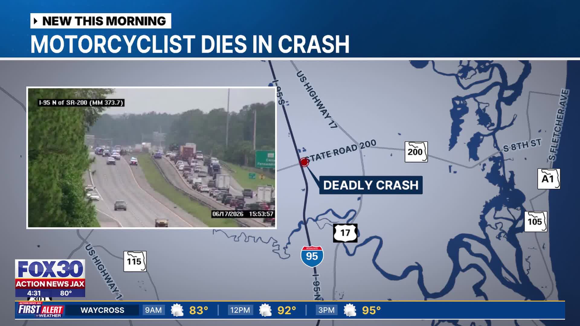 Motorcyclist dies after running into van on I-95 in Nassau County