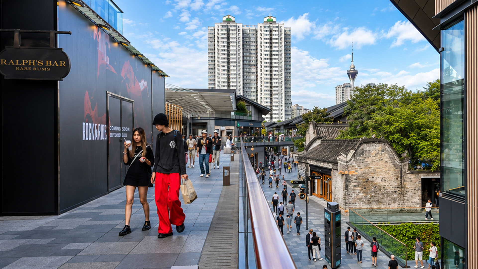 Fashion street shows old heritage and modern city life in one view