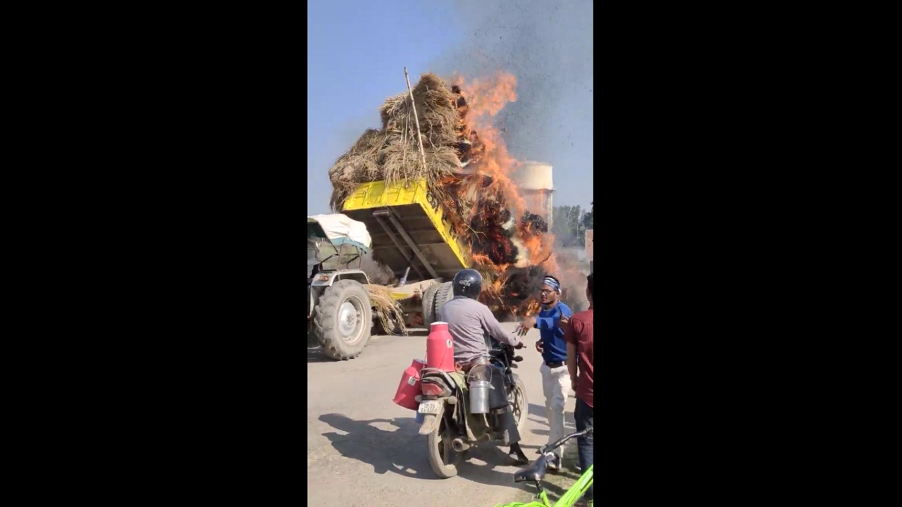 Grass truck inferno: electrical fire sparks emergency unloading in ...