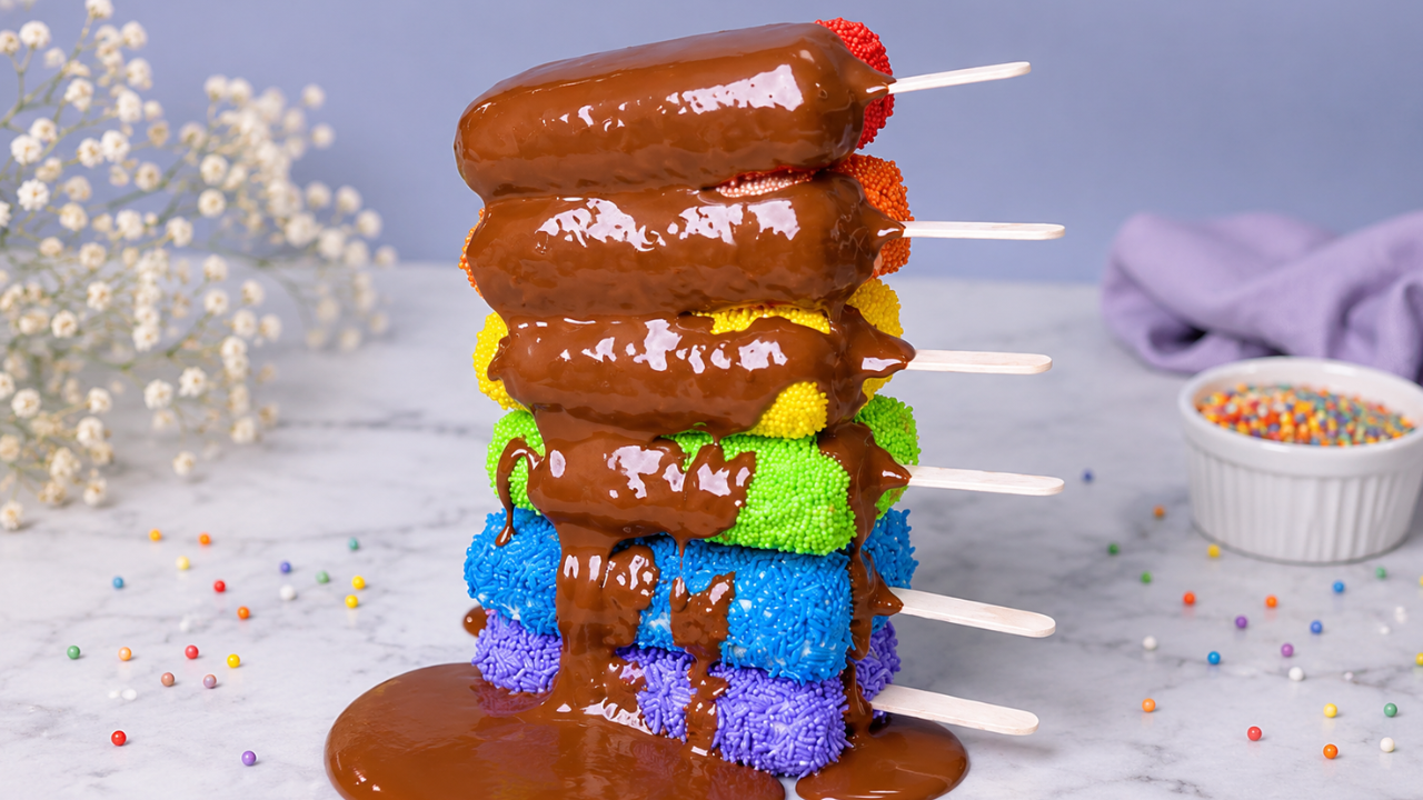 Rainbow chocolate covered cake pops