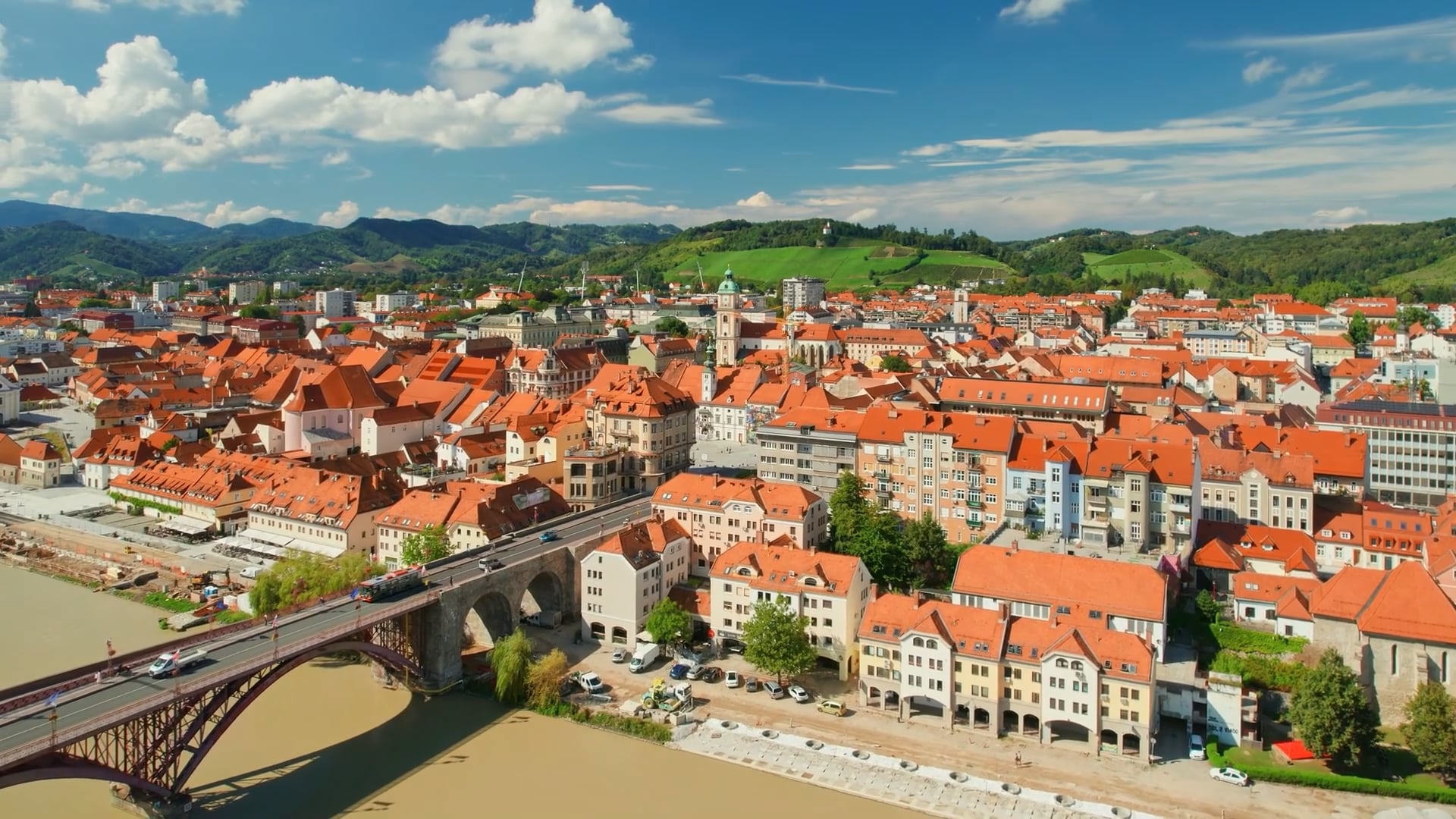 Maribor, Slovenia: Drone views of the wine city on the Drava River ...