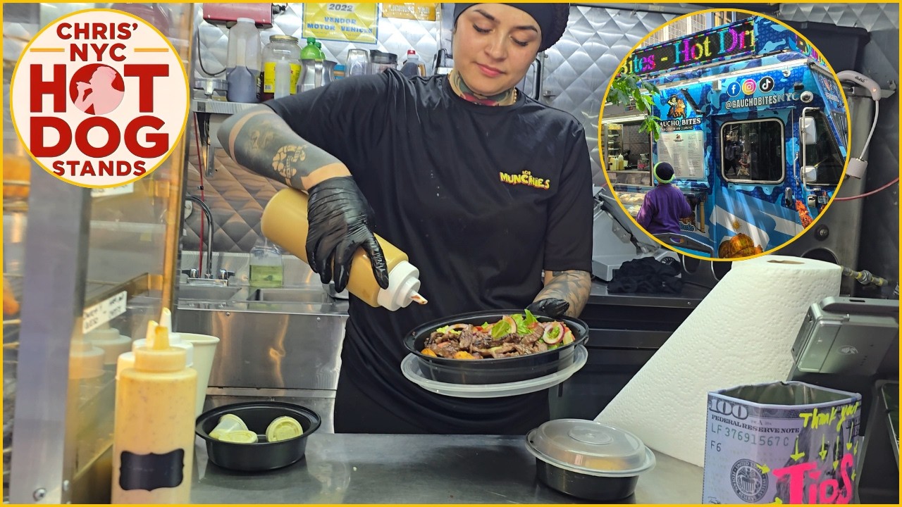 NYC $15 Argentine street food challenge hidden hot dog stands & food trucks