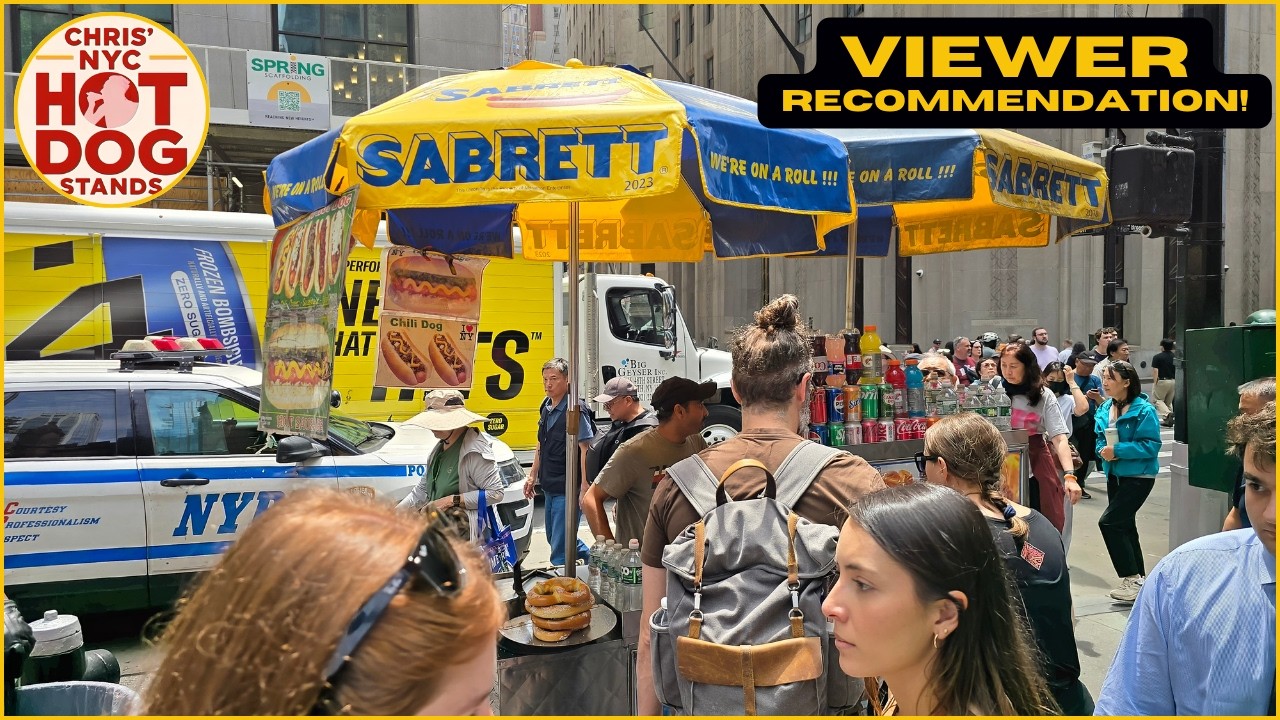 Viewer recommended NYC hot dog cart review Wall Street street food test