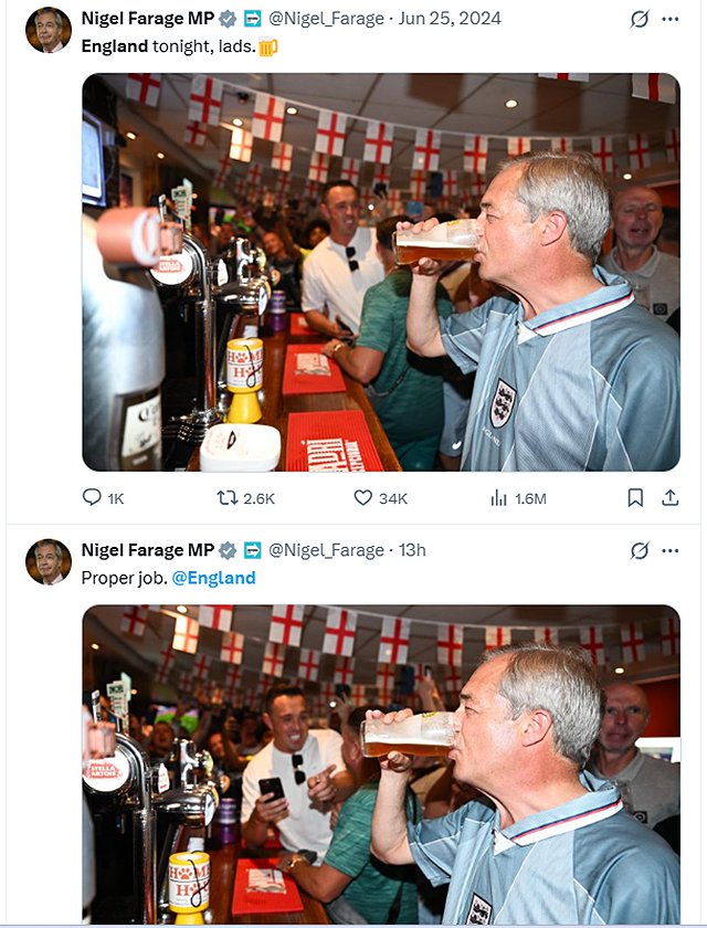 Nigel Farage roasted for using old photo to celebrate England World Cup win