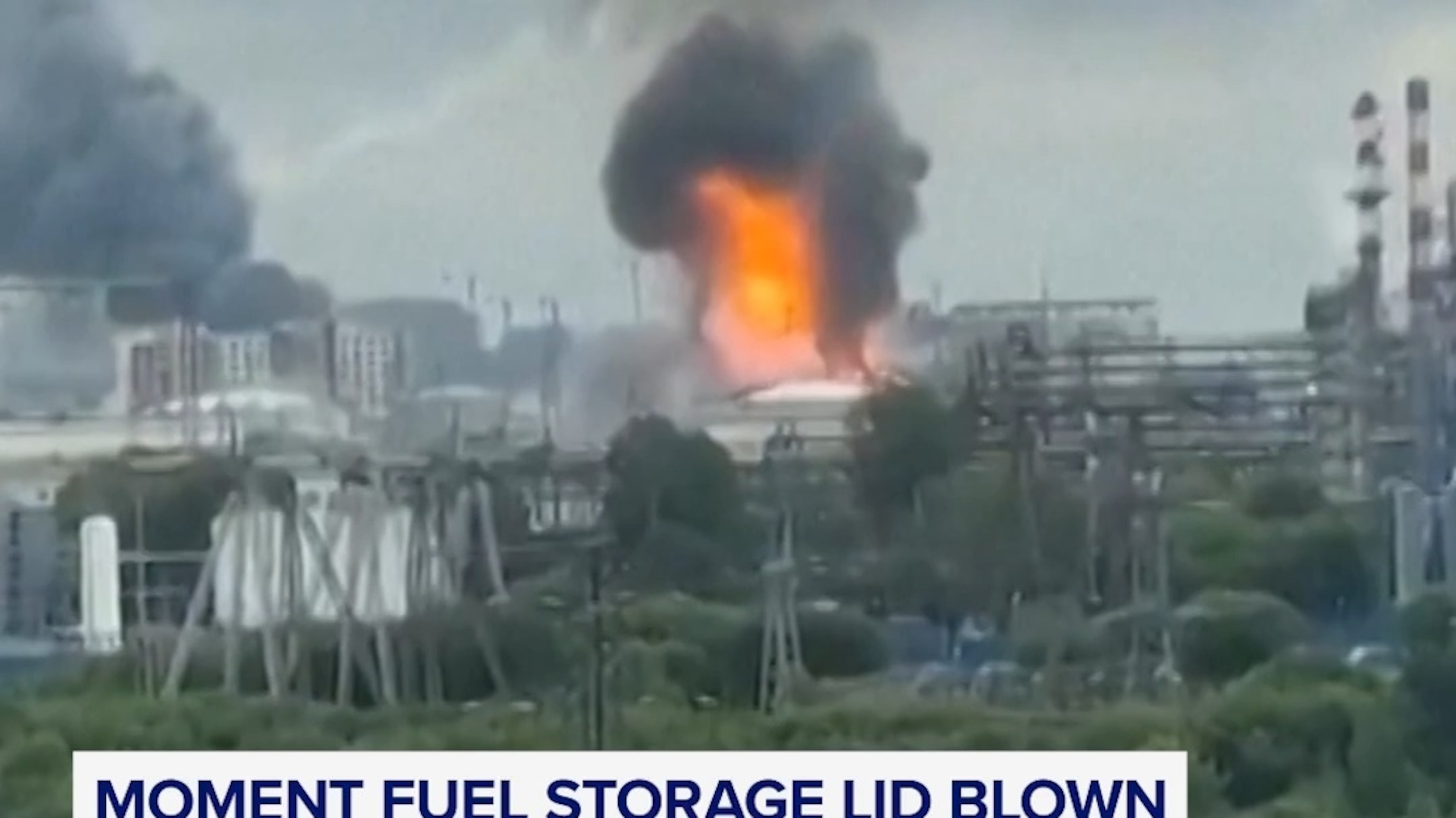 Fuel storage tank's lid blown off as Moscow refinery targeted by Ukraine